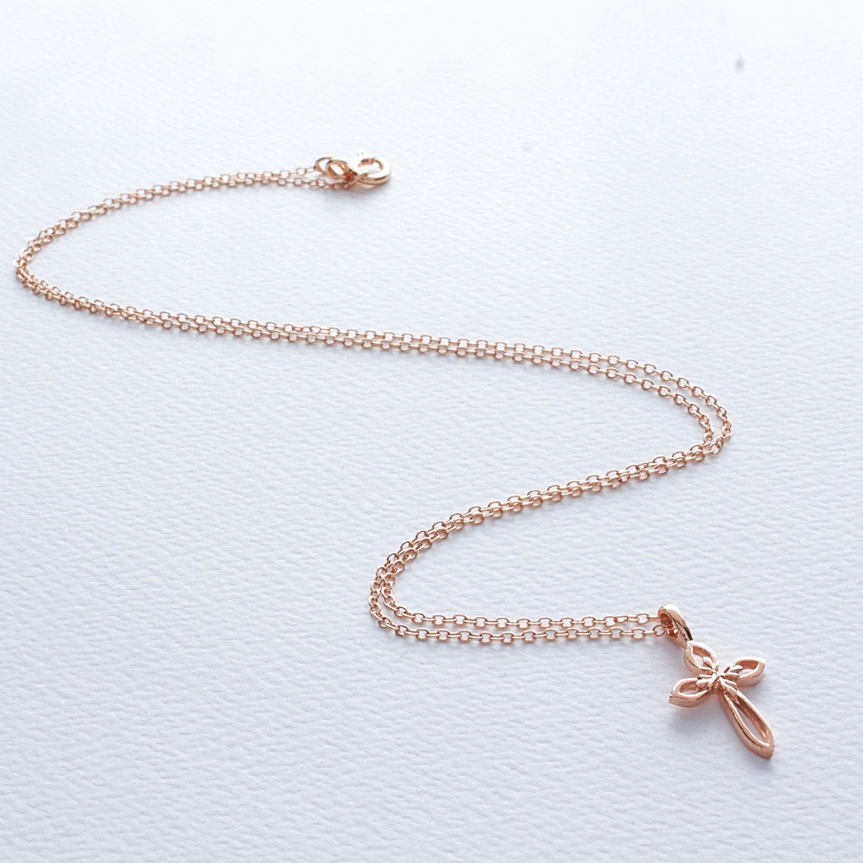 Rose Gold Cross Necklace 925 Sterling Silver 24k Rose Gold - Etsy