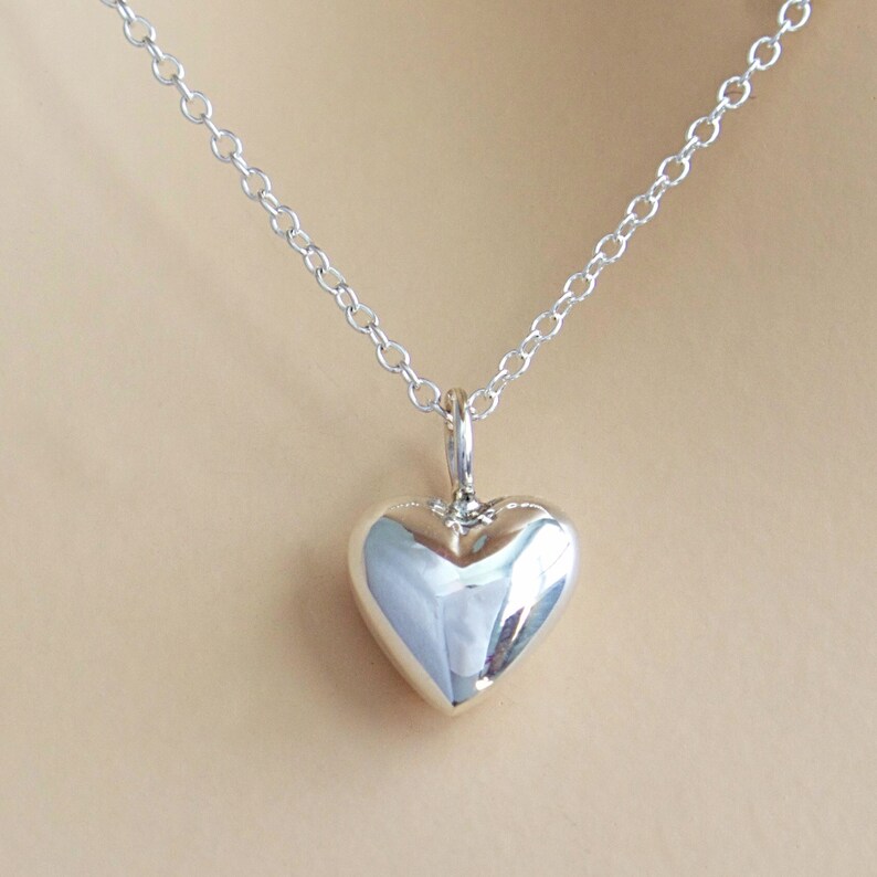 Puffy Heart Sterling Silver Necklace FREE SHIPPING Mothers | Etsy