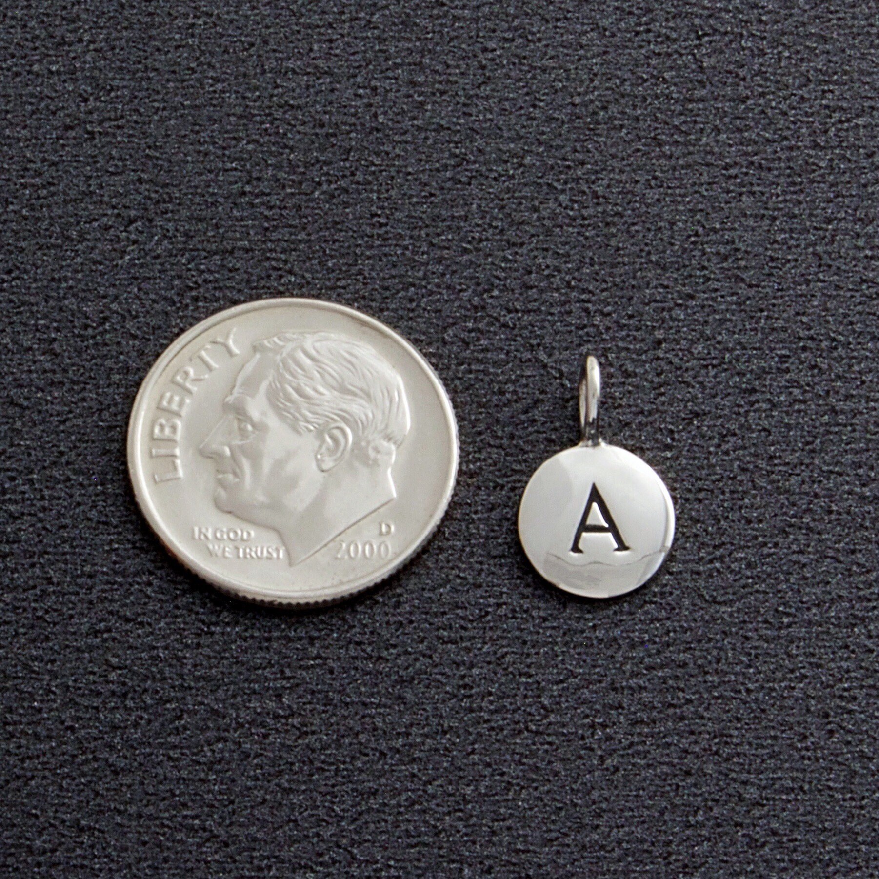 Sterling Silver Letter Charm Petite Initial Disc Round | Etsy