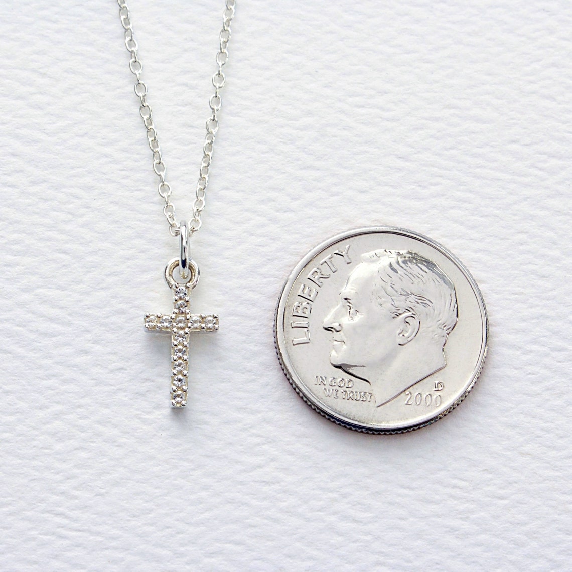 Small Cross Necklace Tiny Sterling Silver Cross With Crystal - Etsy