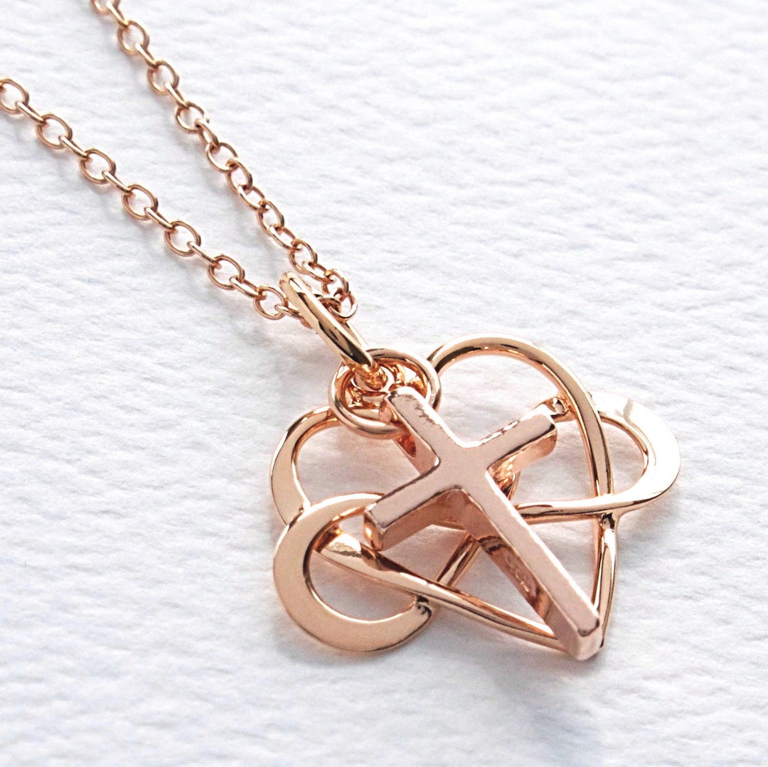 Rose Gold Infinity Heart Cross Necklace, Christian Jewelry, Spiritual ...