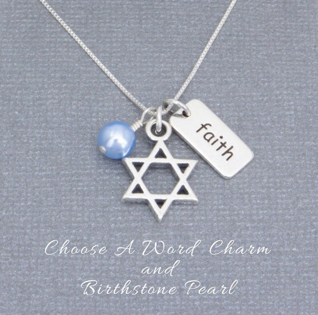 Sterling Silver Star of David Necklace, Word Charm and Swarovski ...