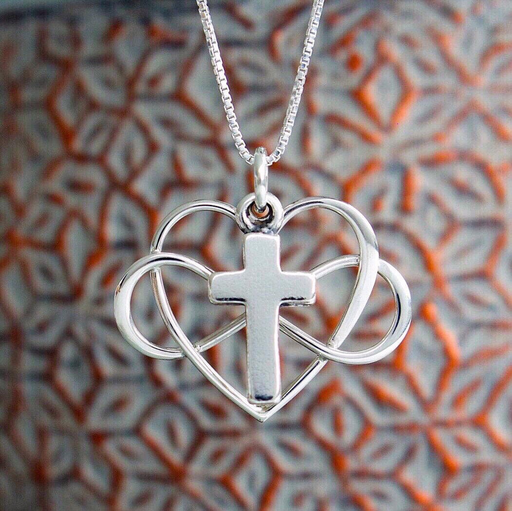 Sterling Silver Infinity Heart Cross Necklace, Christian Infinite Love ...