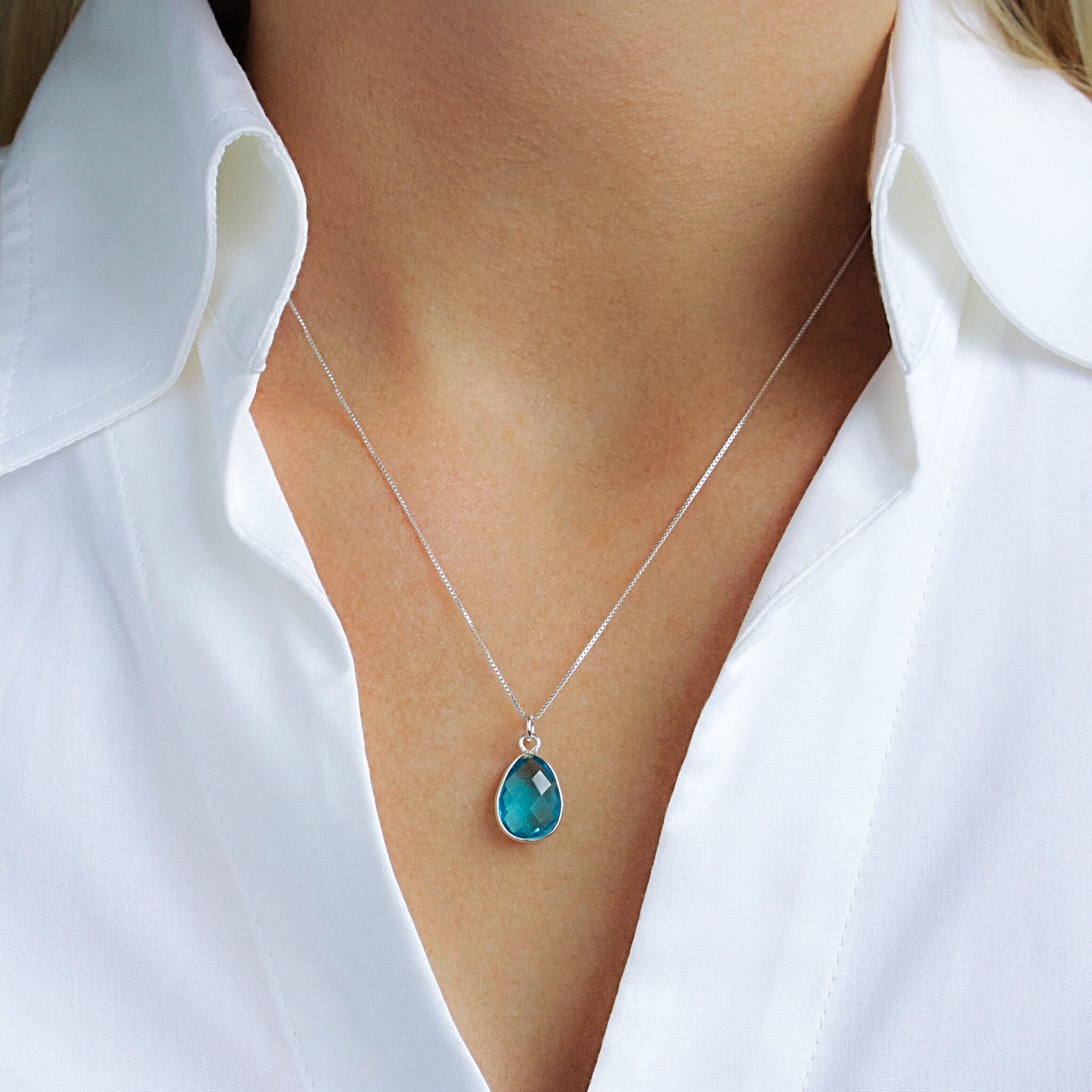 Quartz Birthstone Sterling Silver Necklace, Quartz Teardrop Pendant ...