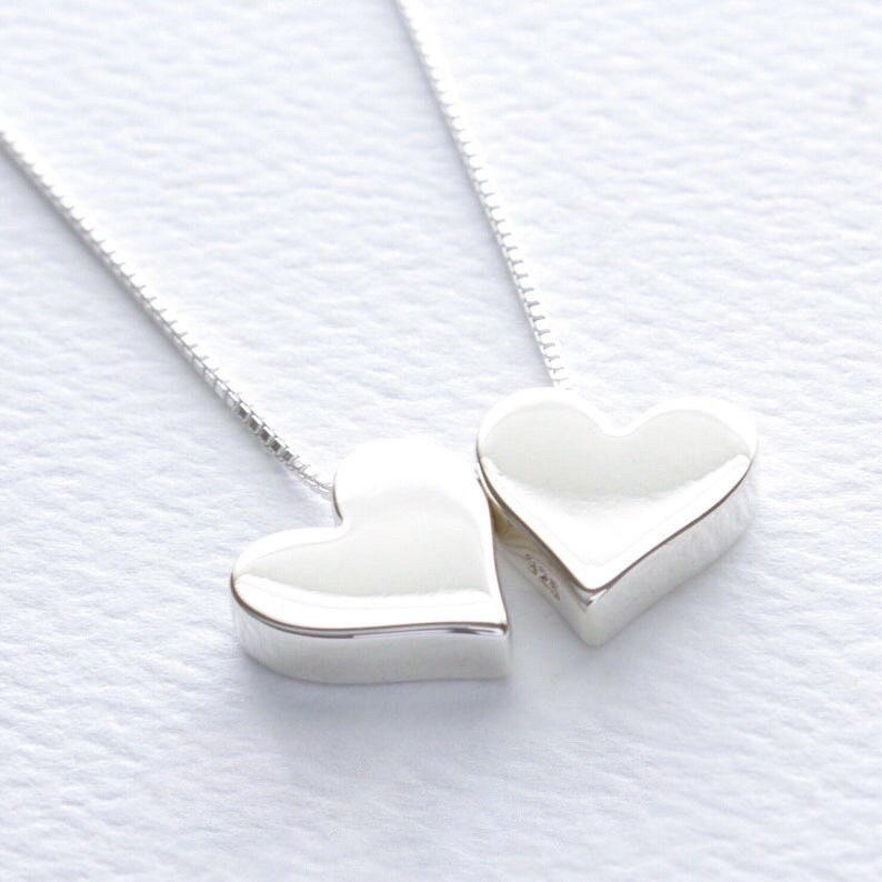 Double Hearts Sterling Silver Necklace Two Hearts - Etsy