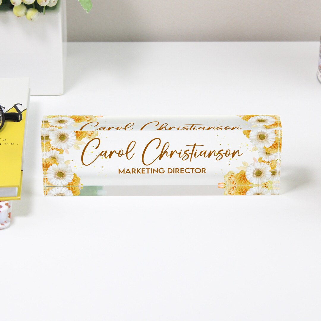 Acrylic Desk Name Plaque for Marketing Directors Yellow & White ...