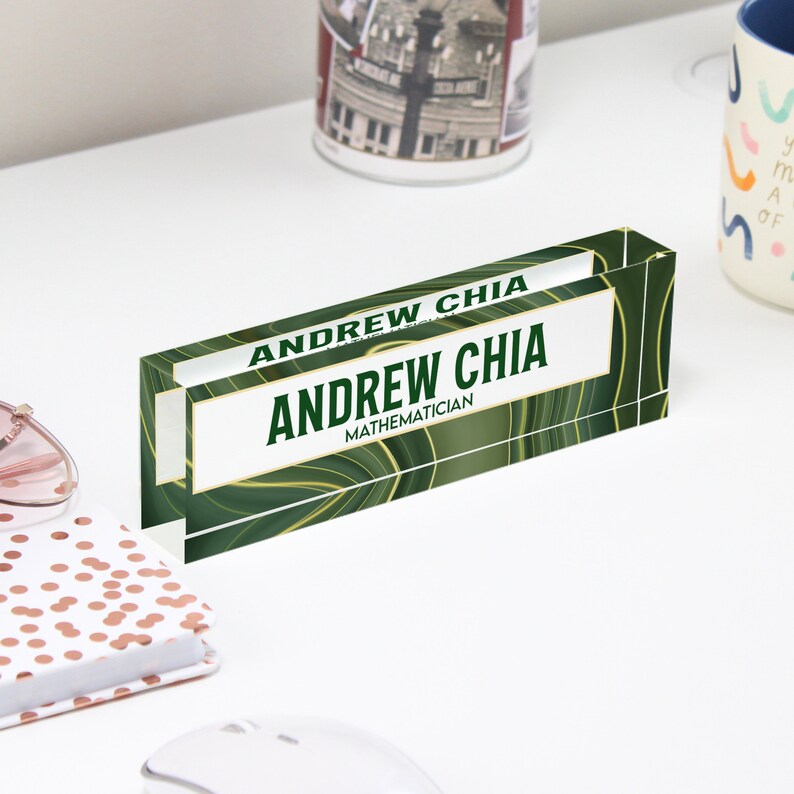 Personalized Acrylic Desk Name Plate for Mathematicians Green & Gold ...