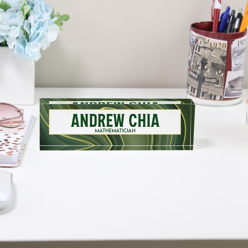 Personalized Acrylic Desk Name Plate for Mathematicians Green & Gold ...