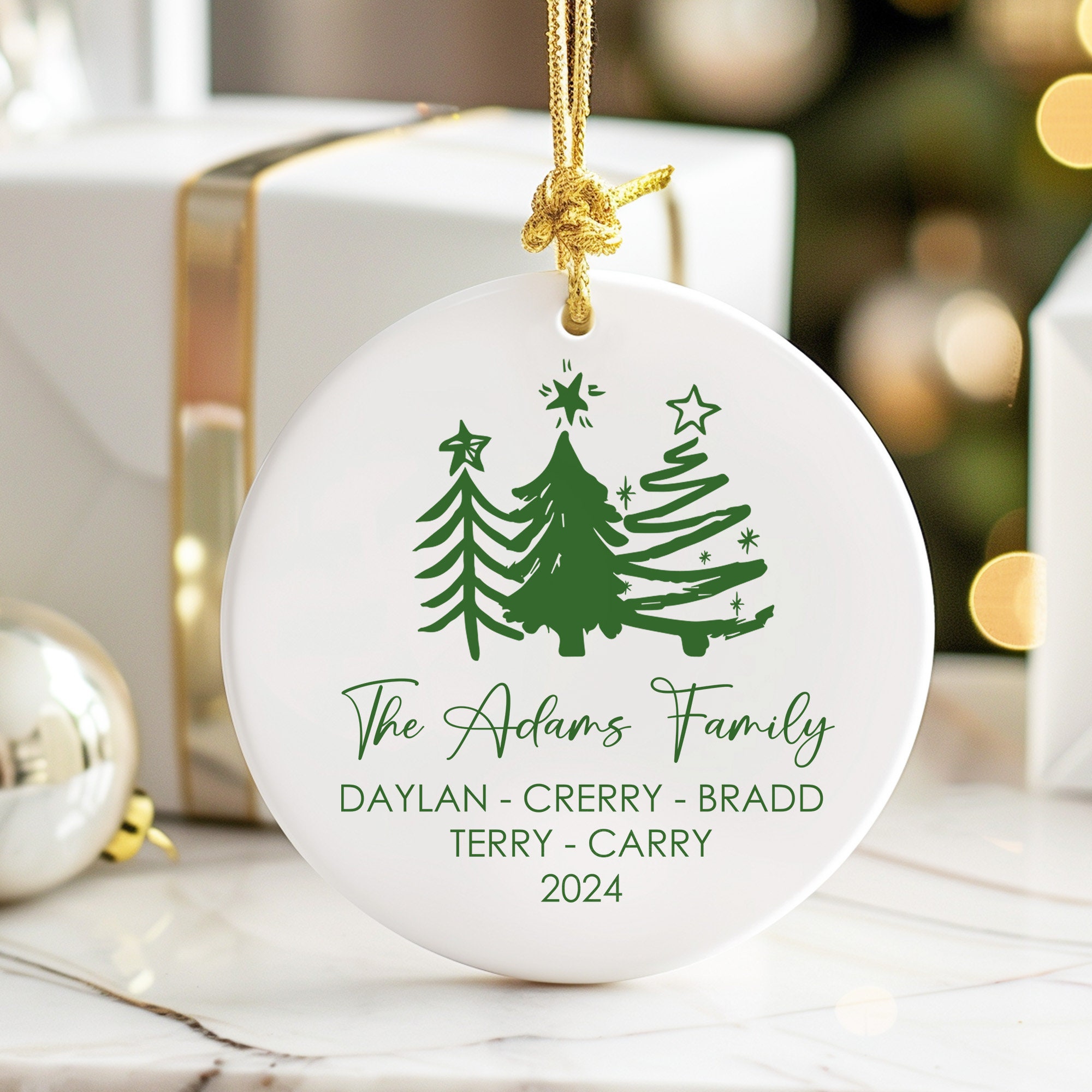 Personalized Minimalist Green Christmas Ornaments Custom Holiday Decor ...