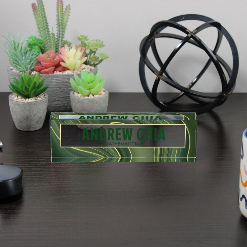 Personalized Acrylic Desk Name Plate for Mathematicians Green & Gold ...