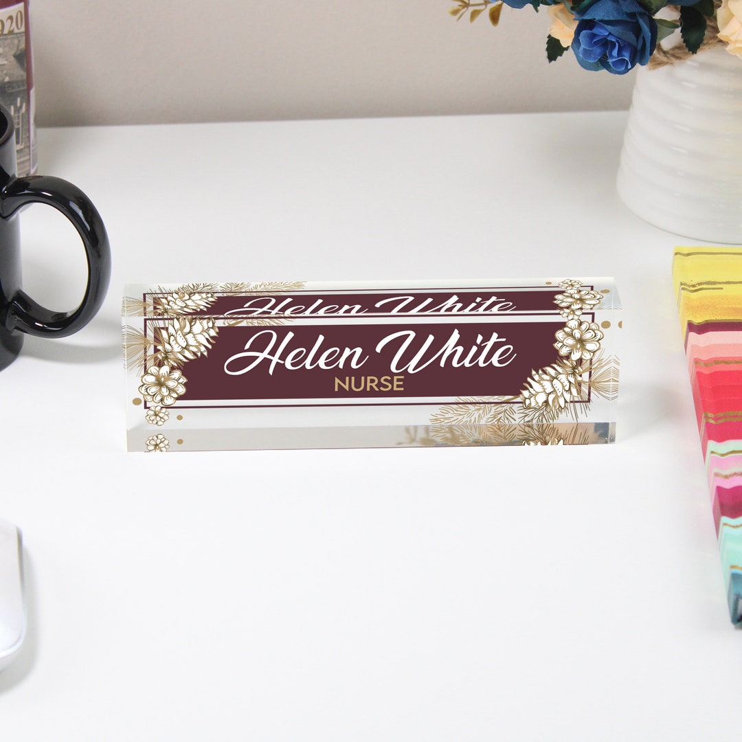 Personalized Nurse Desk Name Plate Pink and Gold Spring Elements ...