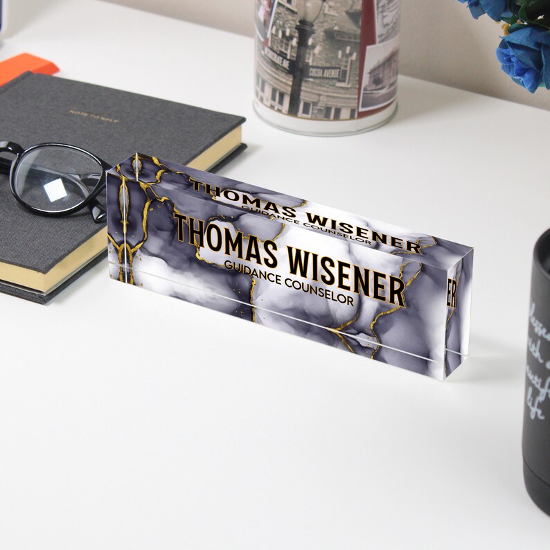 Personalized Acrylic Desk Name Plate for Guidance Counselor Marble Gray ...