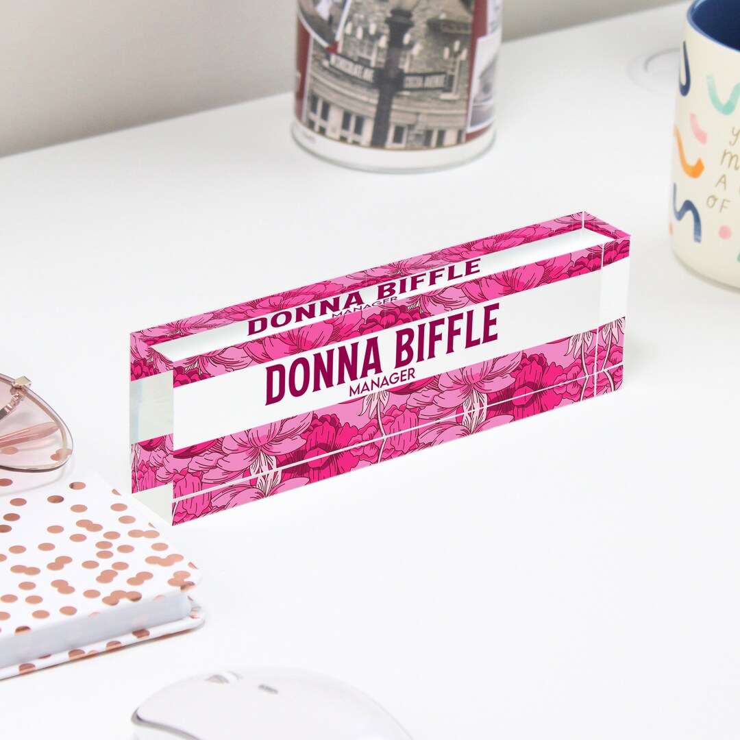 Personalized Acrylic Desk Name Plate for Managers Pink Floral ...