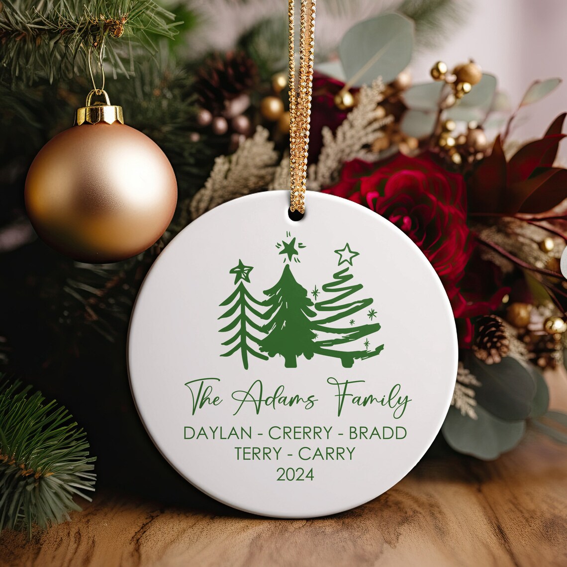 Personalized Minimalist Green Christmas Ornaments Custom Holiday Decor ...