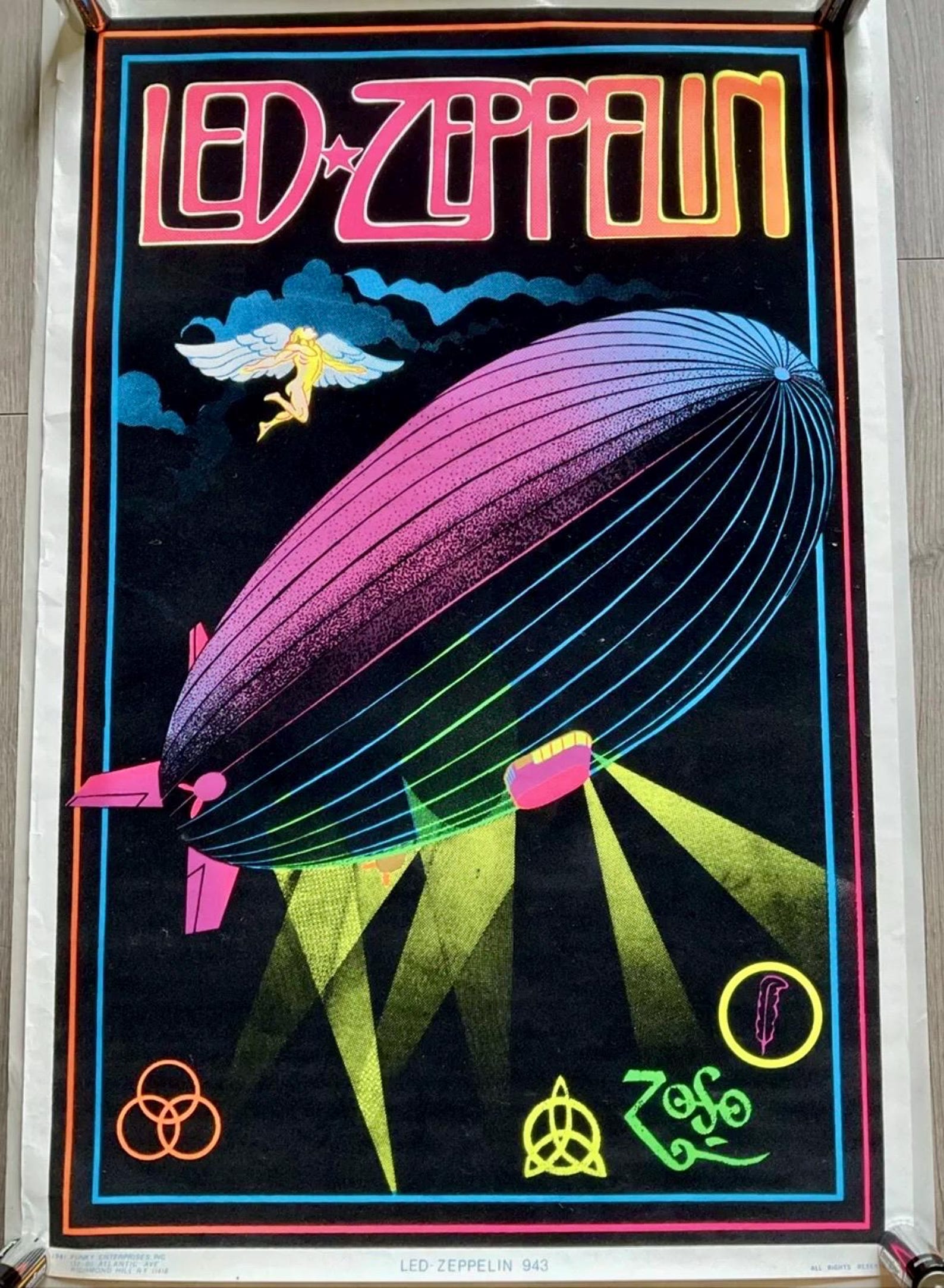Rare Vintage Led Zeppelin Black Light Poster 1981 943 Flocked ~ Approx ...