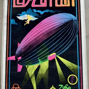 Rare Vintage Led Zeppelin Black Light Poster 1981 943 Flocked ~ Approx ...