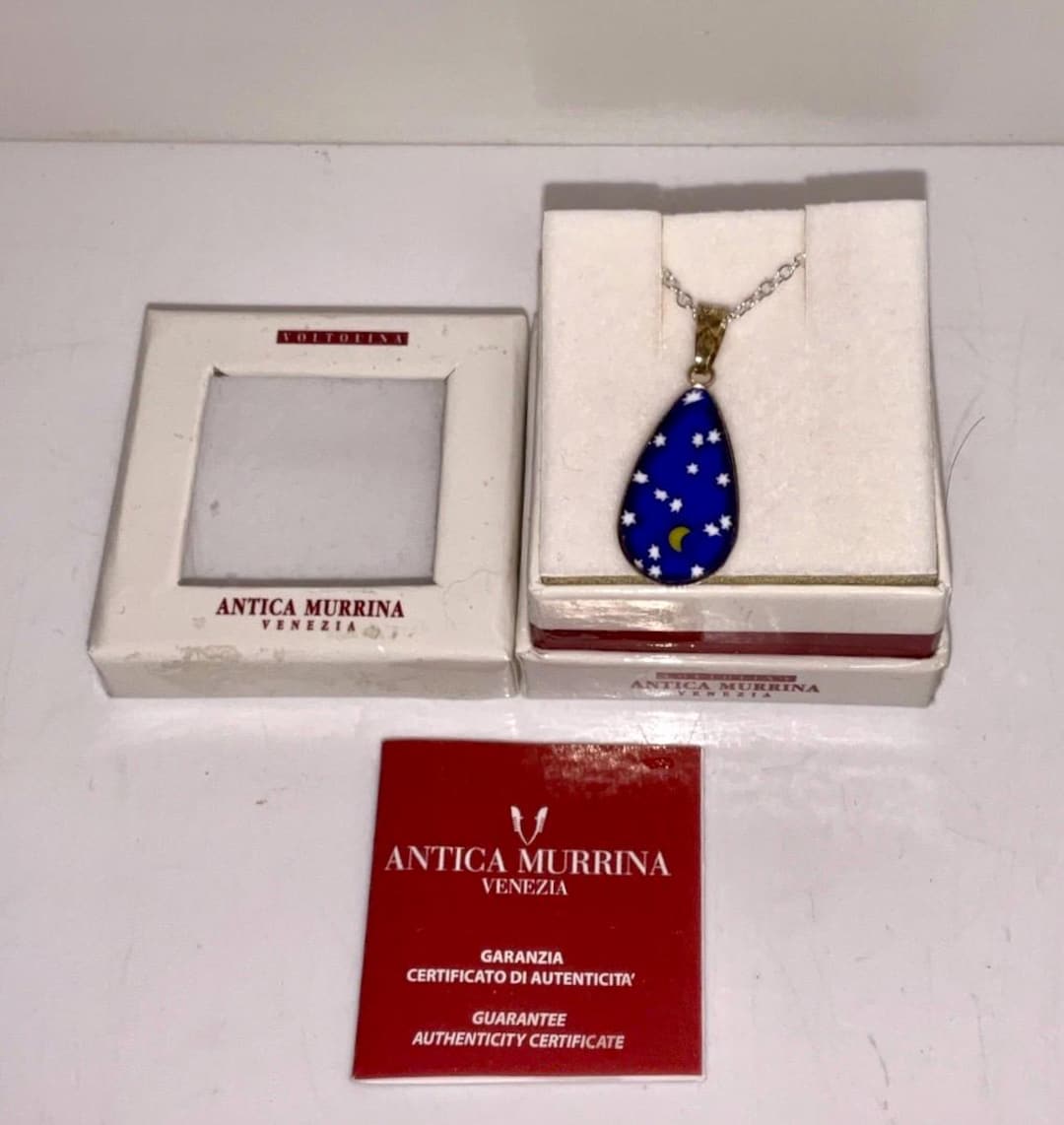 Rare Italy Antica Murrina Venezia Moon Stars Murano Glass Pendant 925 ...