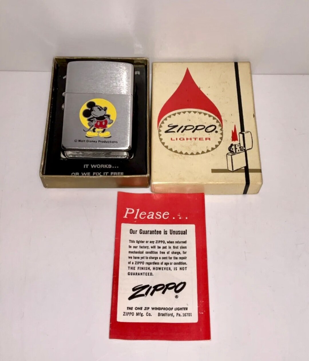 Vintage Mickey Mouse Walt Disney Productions Zippo Lighter very Good ...