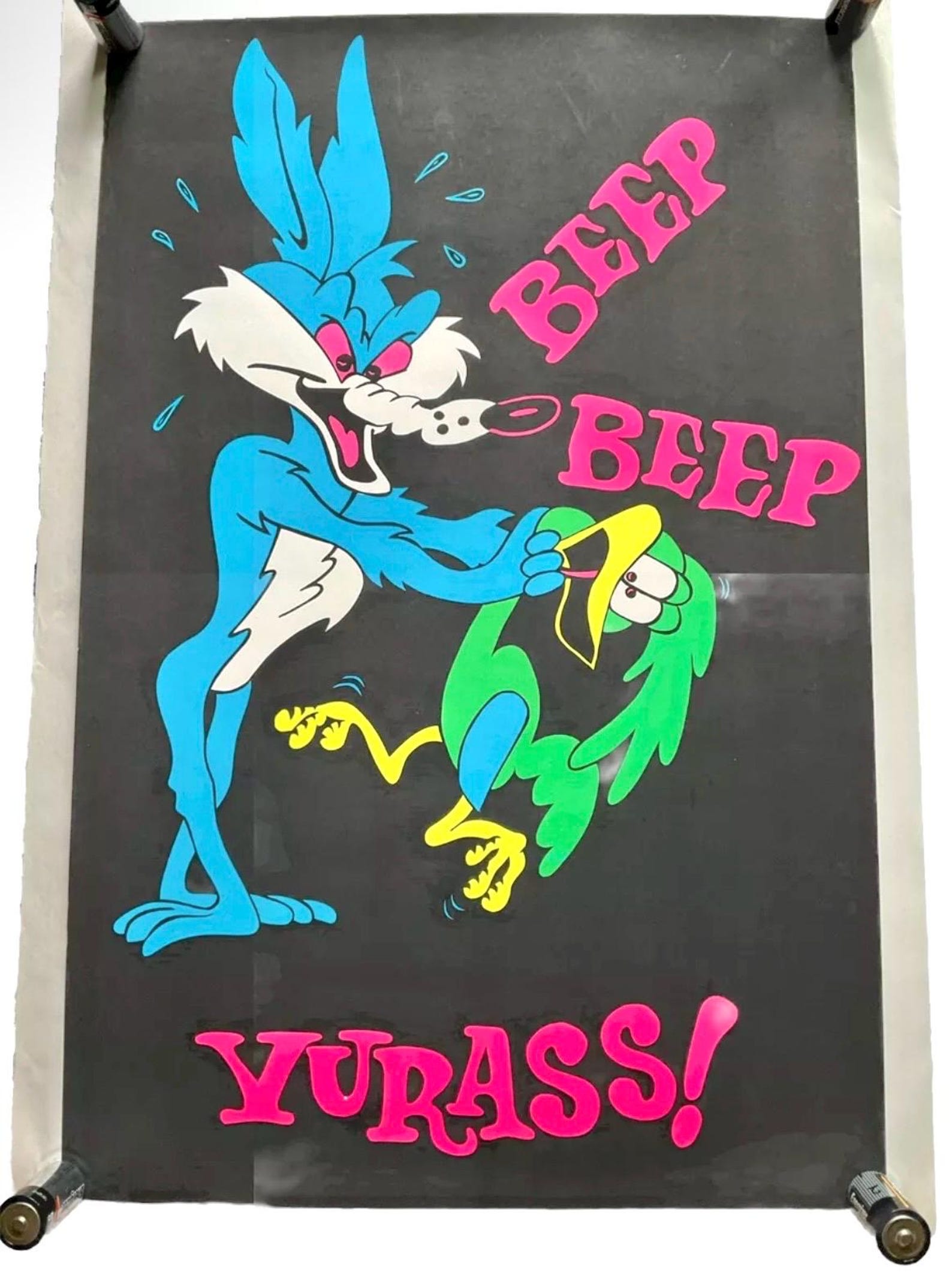 Vintage Black Light Poster ... BEEP, BEEP YURAS 1970's Coyote & Road ...