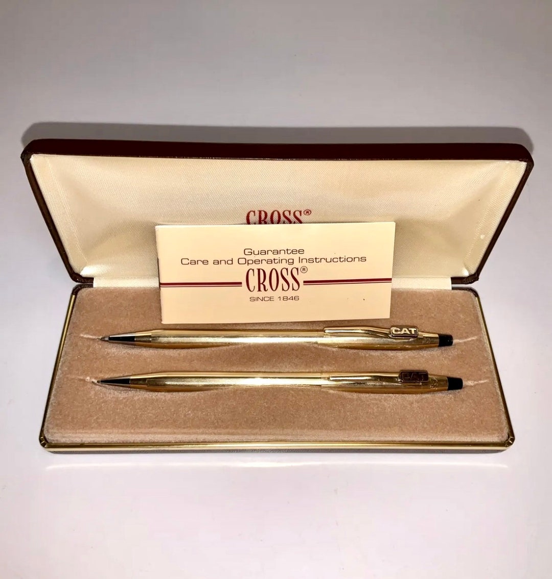 Vintage Cross 10K Gold Filled Pen and Pencil Leather Storage Case Logo ...