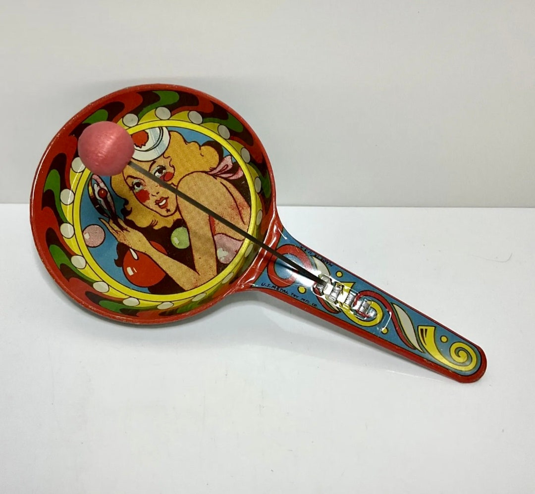 Vintage Rare Tin Litho Noisemaker Clacker Paddle Type U.S. Metal Toy Co ...