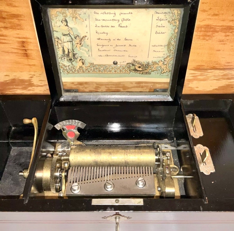 1800s Large Antique Key Wind Swiss Cylinder Music Box 8 Airs, Song ...