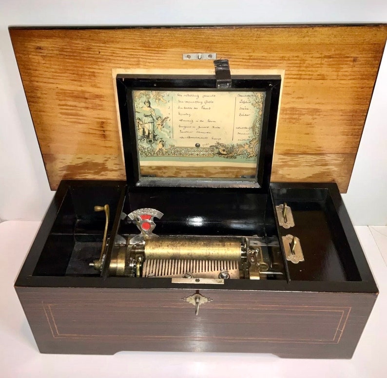 1800s Large Antique Key Wind Swiss Cylinder Music Box 8 Airs, Song ...