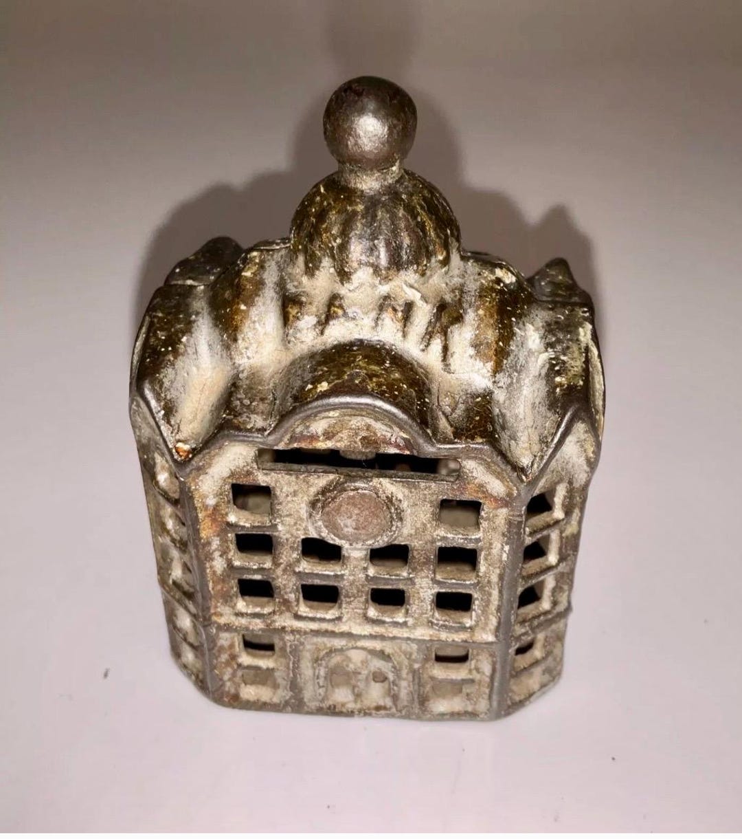 Antique Small Cast Iron Still Bank AC WILLIAMS PENNY Domed Bank ...