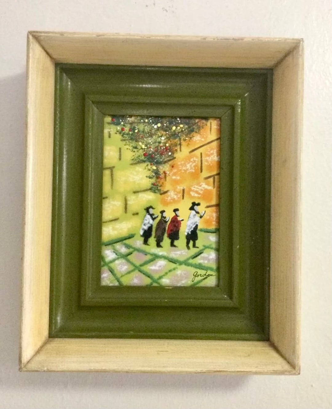 Vintage Rare Enamel on Copper Painting Framed Jerusalem Judaica Signed ...