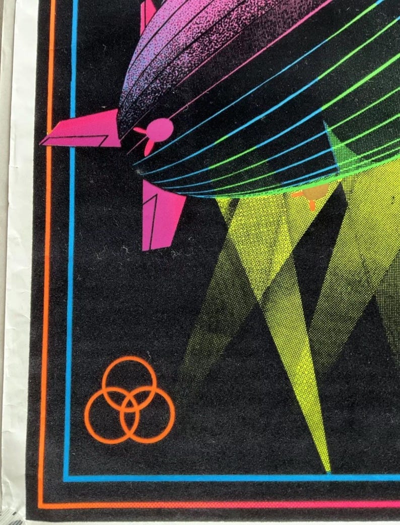 Rare Vintage Led Zeppelin Black Light Poster 1981 943 Flocked ~ Approx ...
