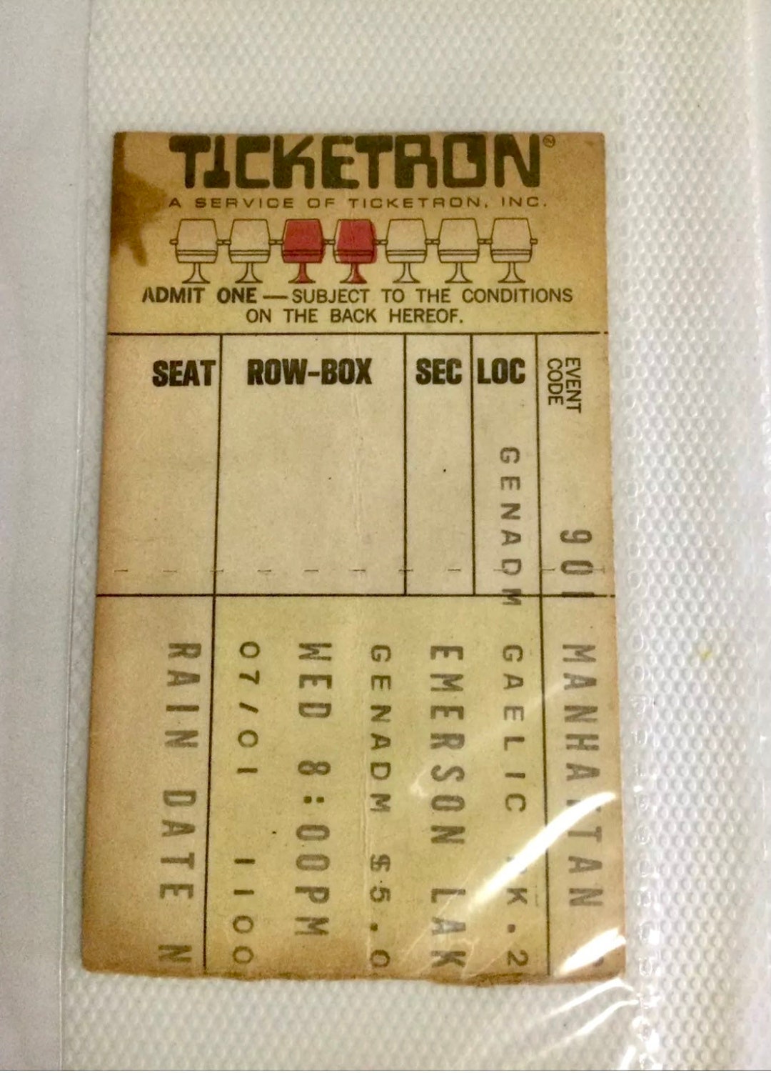 Vintage Ticketron EMERSON LAKE Ticket - Etsy