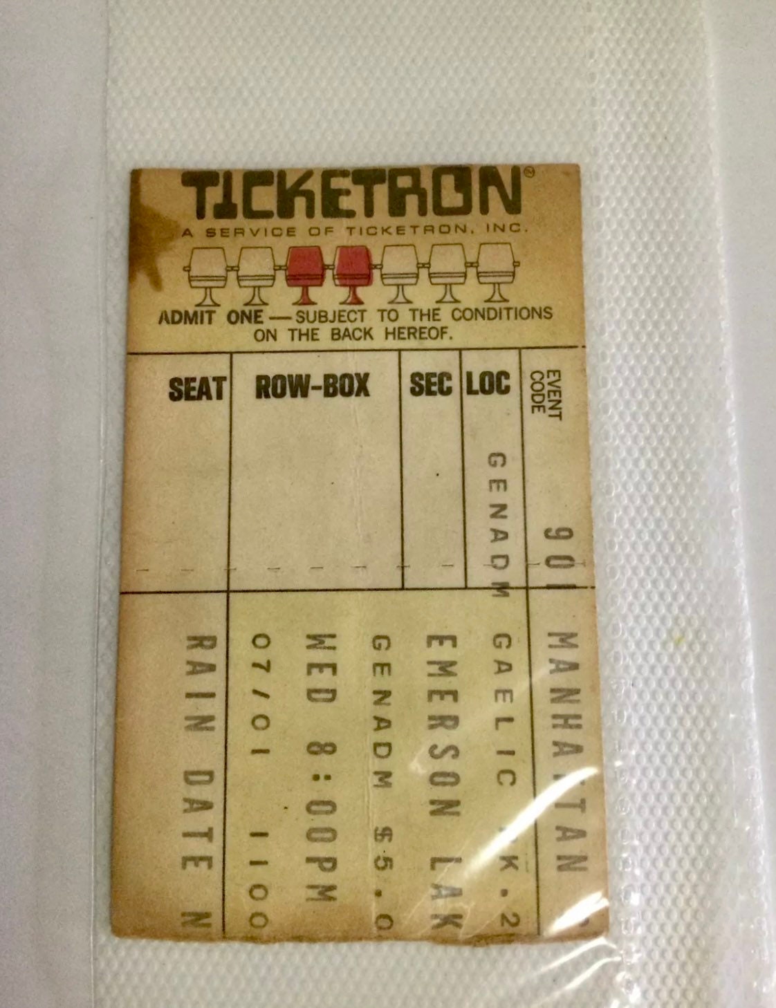 Vintage Ticketron EMERSON LAKE Ticket - Etsy