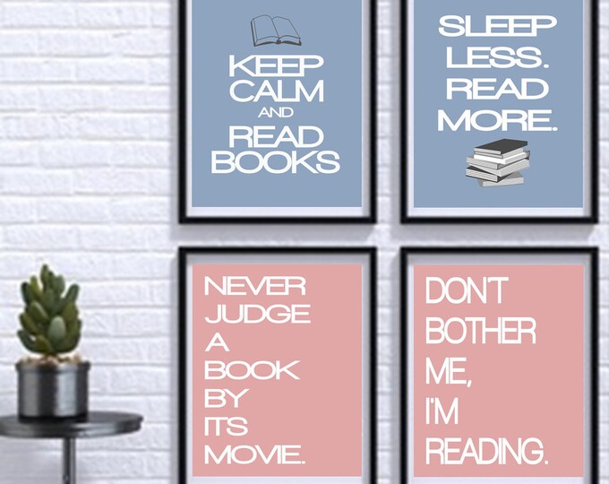 Library Wall Art Set of 4 Funny Quotes Never Judge a Book Don't Bother ...