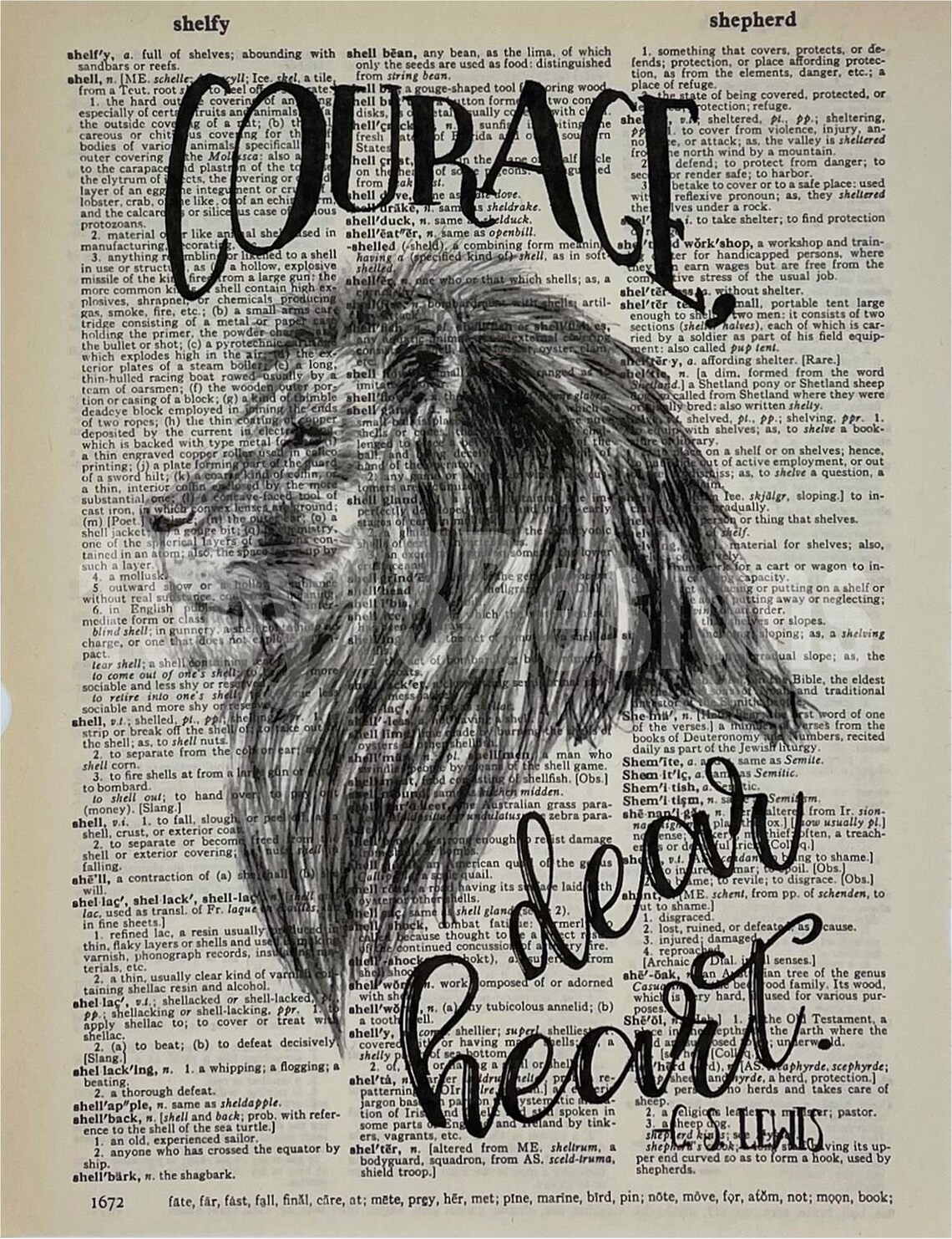 Courage Dear Heart Dictionary Page Print C. S. Lewis Narnia - Etsy