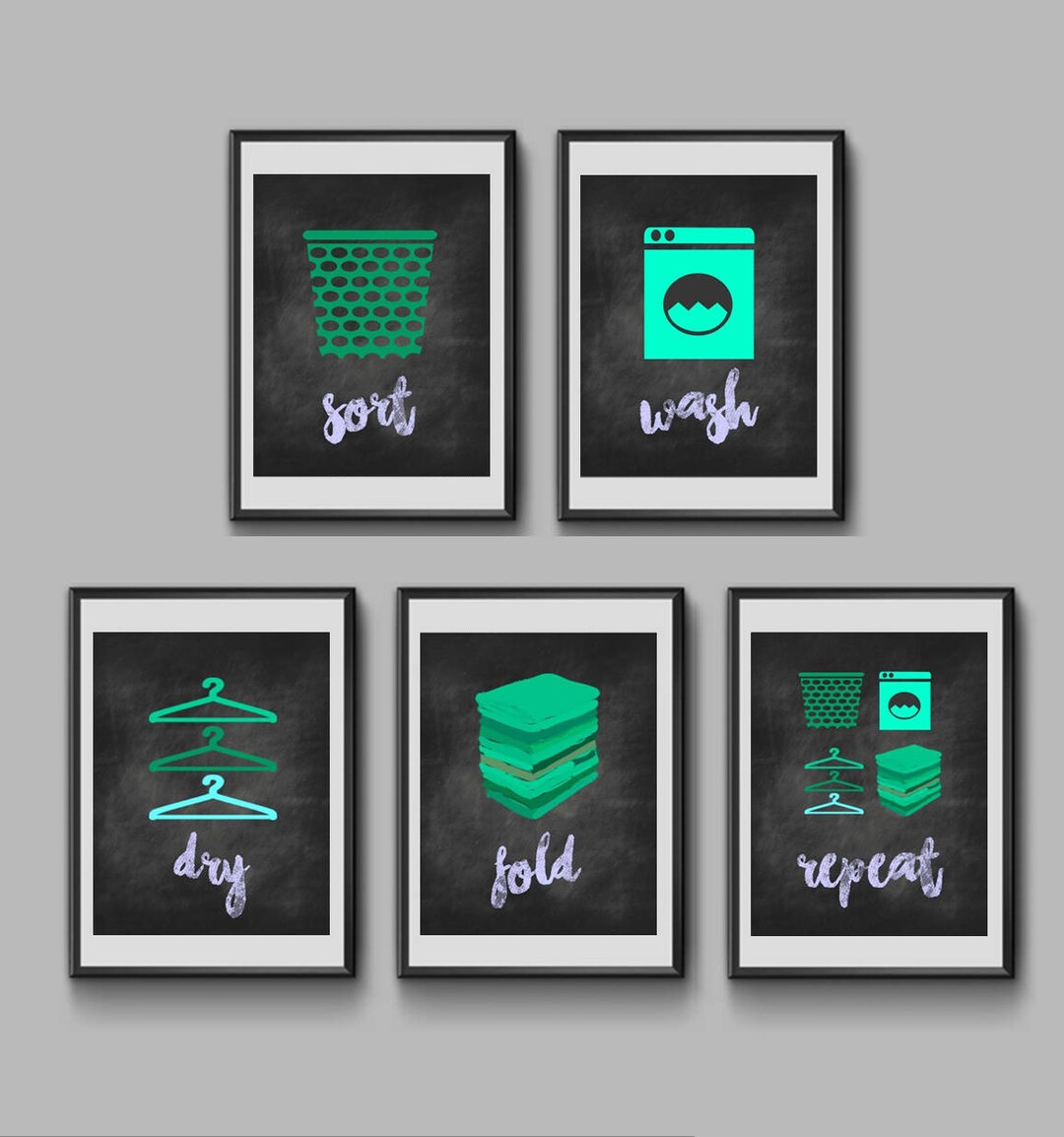 The Laundry Cycle Teal Set of 5 Laundry Room Wall Art - Etsy