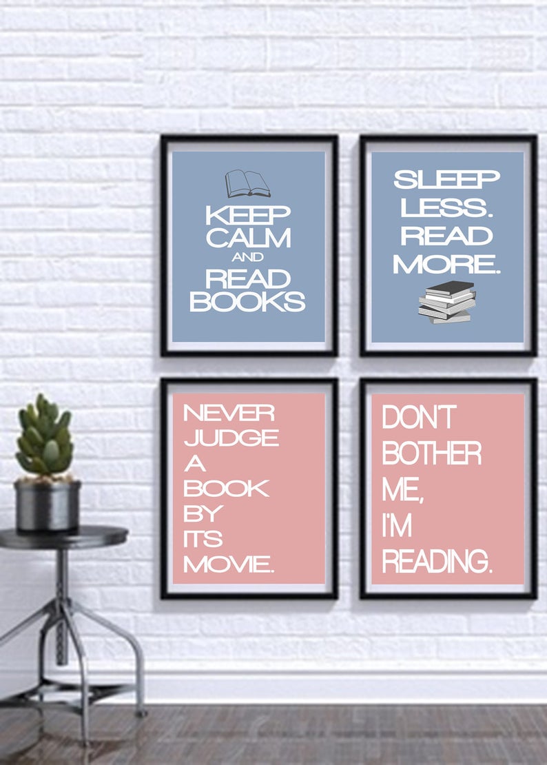 Library Wall Art Set of 4 Funny Quotes Never Judge a - Etsy