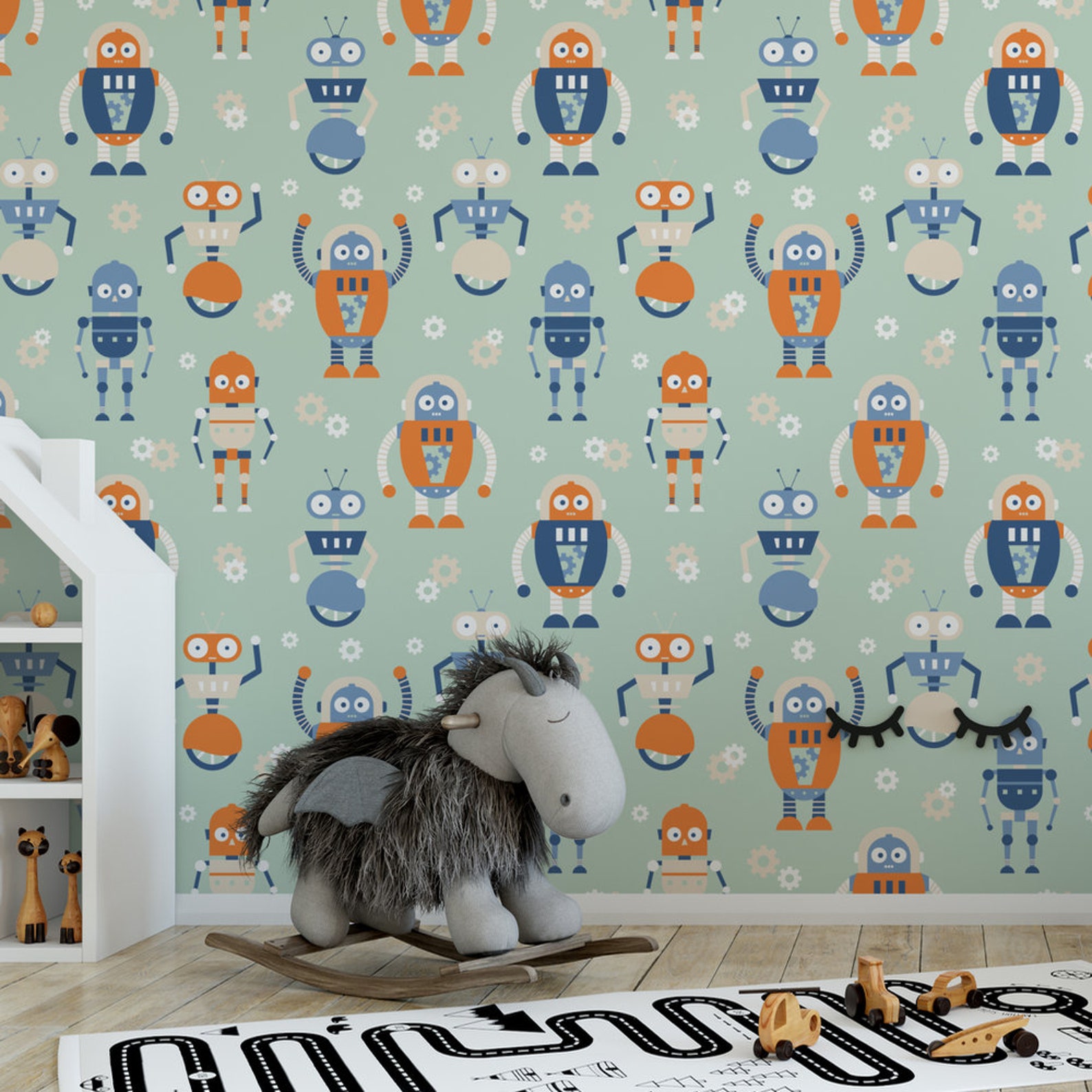 Friendly Robots Kids Removable Wallpaper / Cute Self Adhesive - Etsy