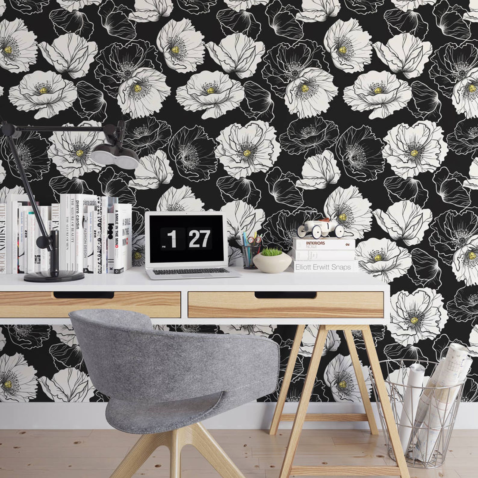 Black and White Floral Removable Wallpaper / Tropical | Etsy
