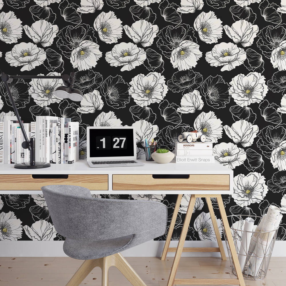 Black and White Floral Removable Wallpaper / Tropical - Etsy
