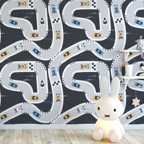 Kids Car Removable Wallpaper Playroom Wallpaper Racetrack - Etsy