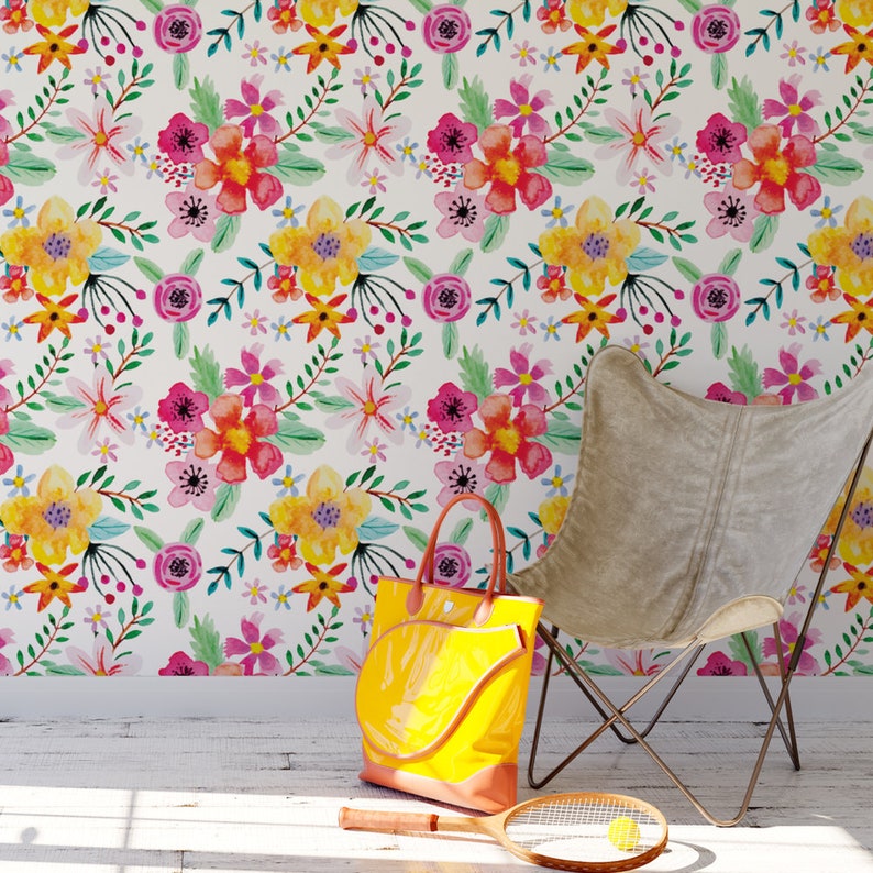 Bright Floral Removable Wallpaper Flower Wallpaper - Etsy