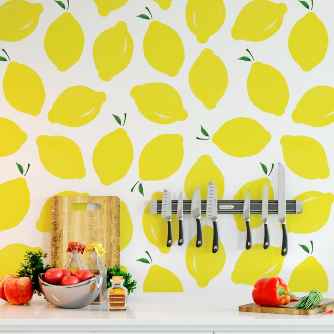 Lemon Print Wallpaper: Removable Citrus Accent Wall - Etsy