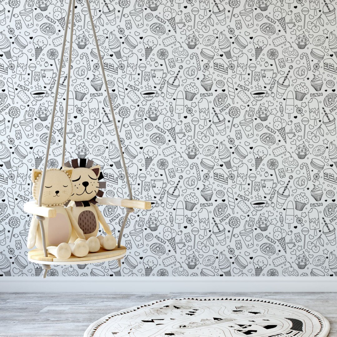 Doodle Ice Cream Wallpaper: Color-me Removable Wall Decor - Etsy