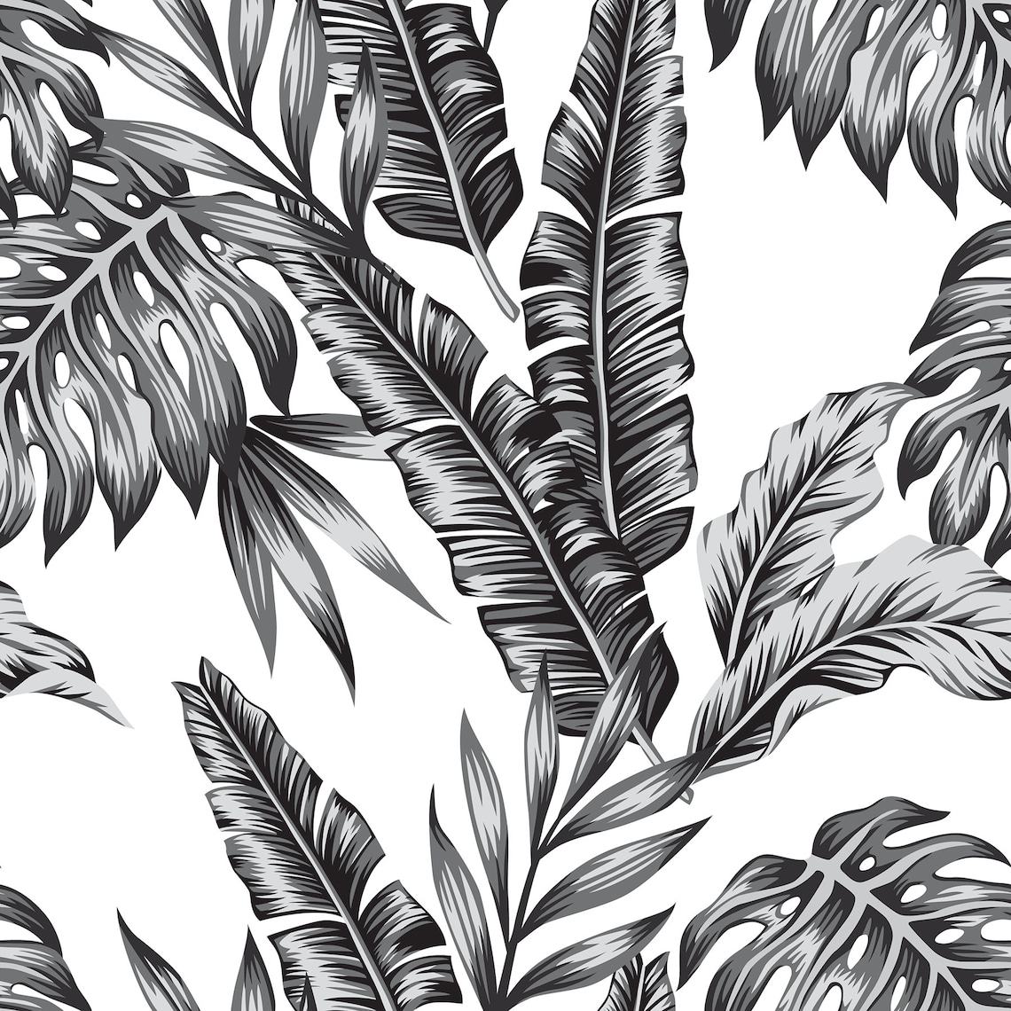Tropical Black and White Removable Wallpaper / Tropical | Etsy