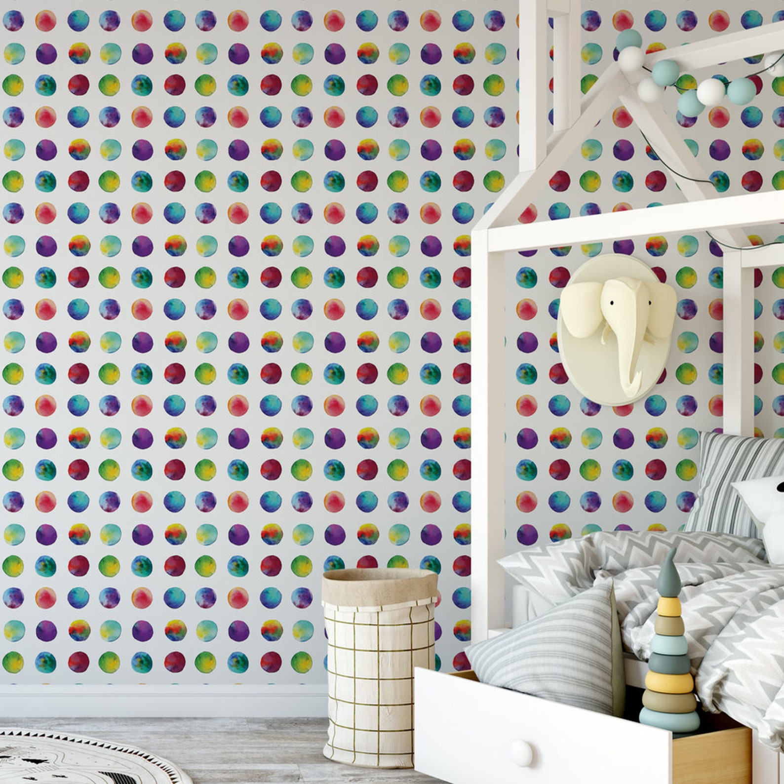 Watercolor Dot Wallpaper: Colorful Removable Wall Decor - Etsy