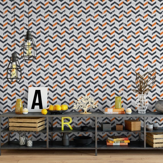 Orange And Gray Chevron Wallpaper