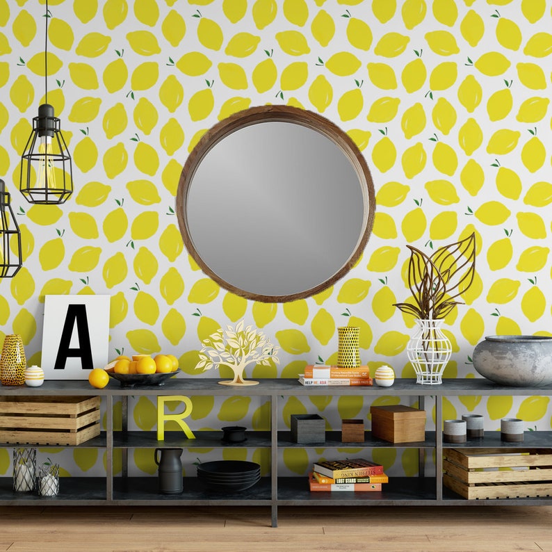Lemon Print Wallpaper: Removable Citrus Accent Wall - Etsy