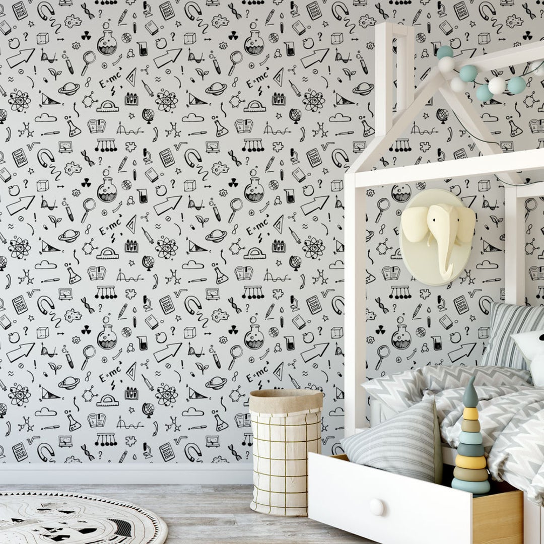 SCIENCE DOODLES & Astronaut Space Home Decor Peel Stick WALLPAPER ...