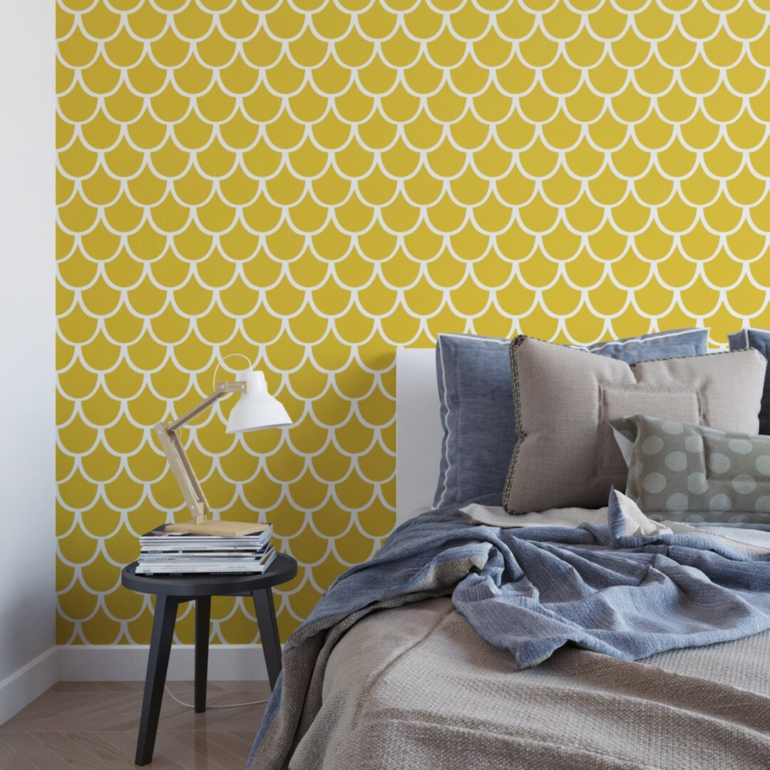 Yellow Fish Scales Removable Wallpaper - Bright Modern Yellow Wallpaper ...