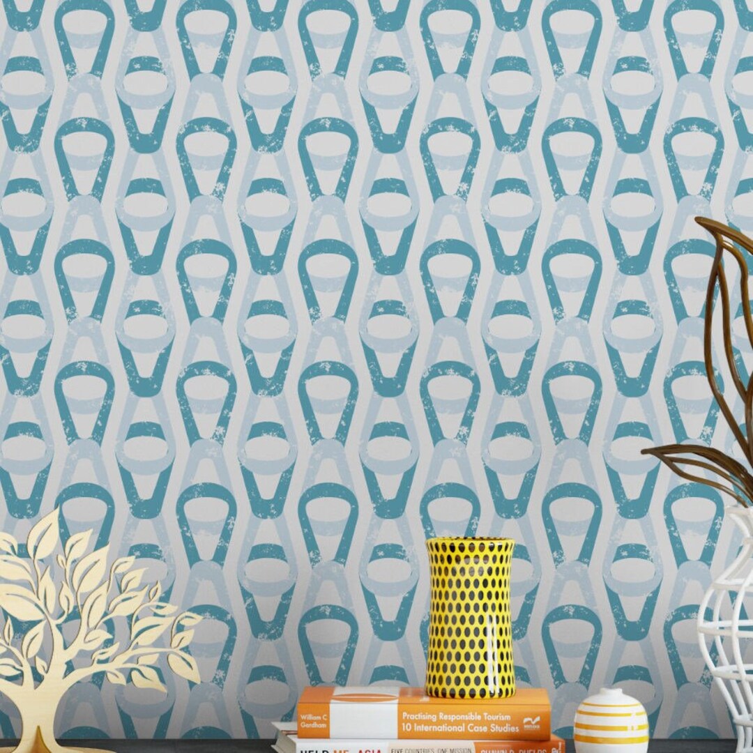 Modern Blue Interlocked Tabs Wallpaper - Accent Wall Bold Removable ...
